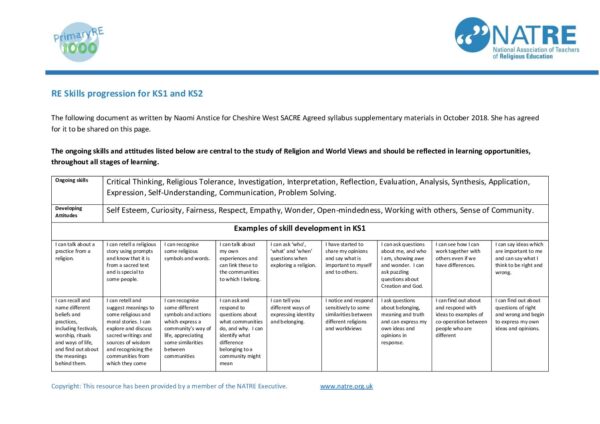 RE Skills progression for KS1 and KS2 – NATRE