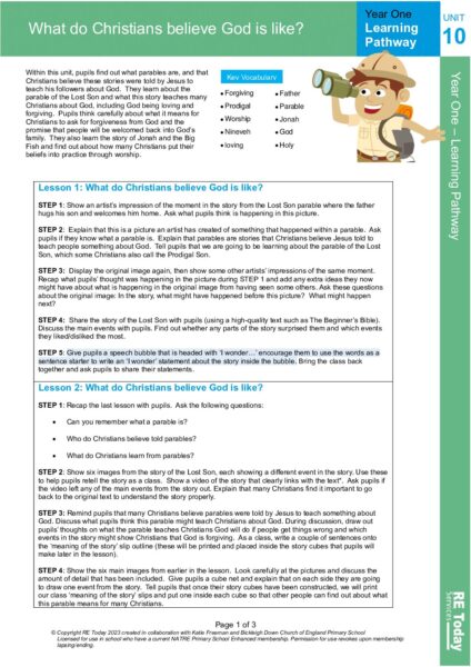 Year 1 - What do Christians believe God is like? Learning Pathway – NATRE