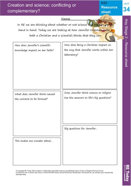 Year 5 - Creation and science; conflicting or complementary? - Resource Sheet L4 – NATRE