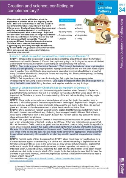 Year 5 - Creation and science; conflicting or complementary? - Learning Pathways – NATRE
